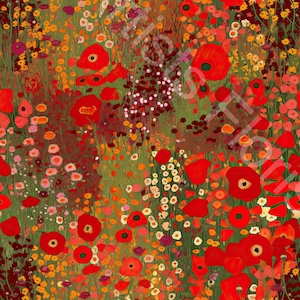 Gustav Klimt-inspired Digital Seamless Patterns: Luxurious Red Floral ...