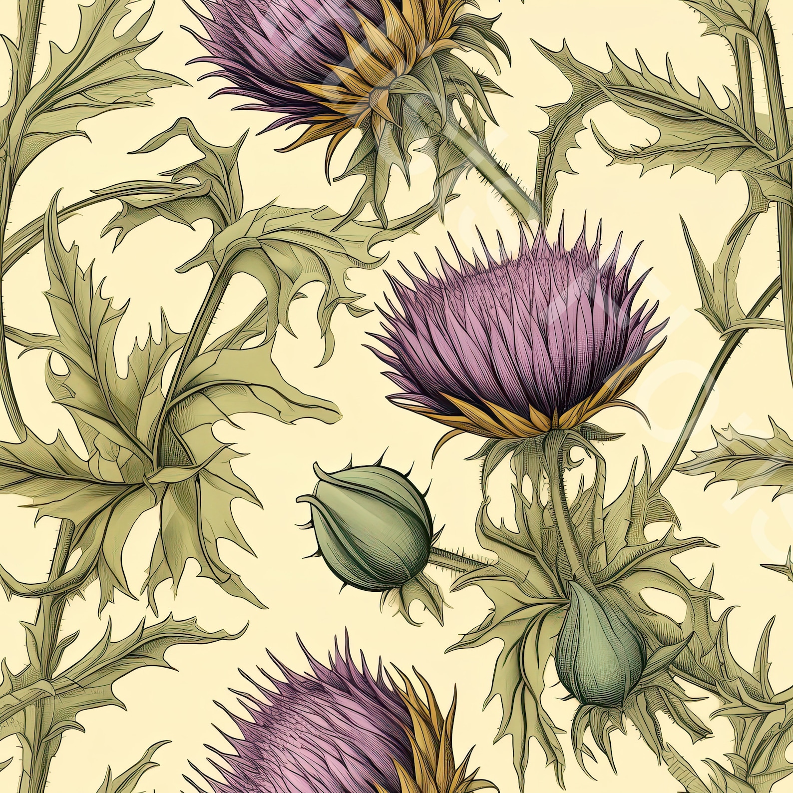 Thistle Tapestry: 12 Digital Seamless Patterns in Botanical Etching ...