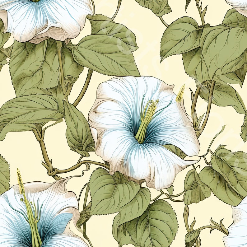 Witchy Night Blooms: 20 Moonflower Digital Patterns in Botanical ...