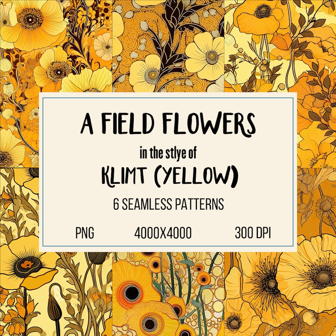 Klimt's Golden Blooms: 6 Digital Patterns of Yellow Flowers With Klimt ...