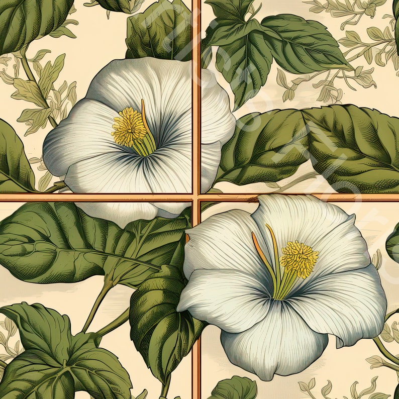 Witchy Night Blooms: 20 Moonflower Digital Patterns in Botanical ...