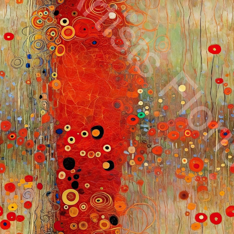 Gustav Klimt-inspired Digital Seamless Patterns: Luxurious Red Floral ...