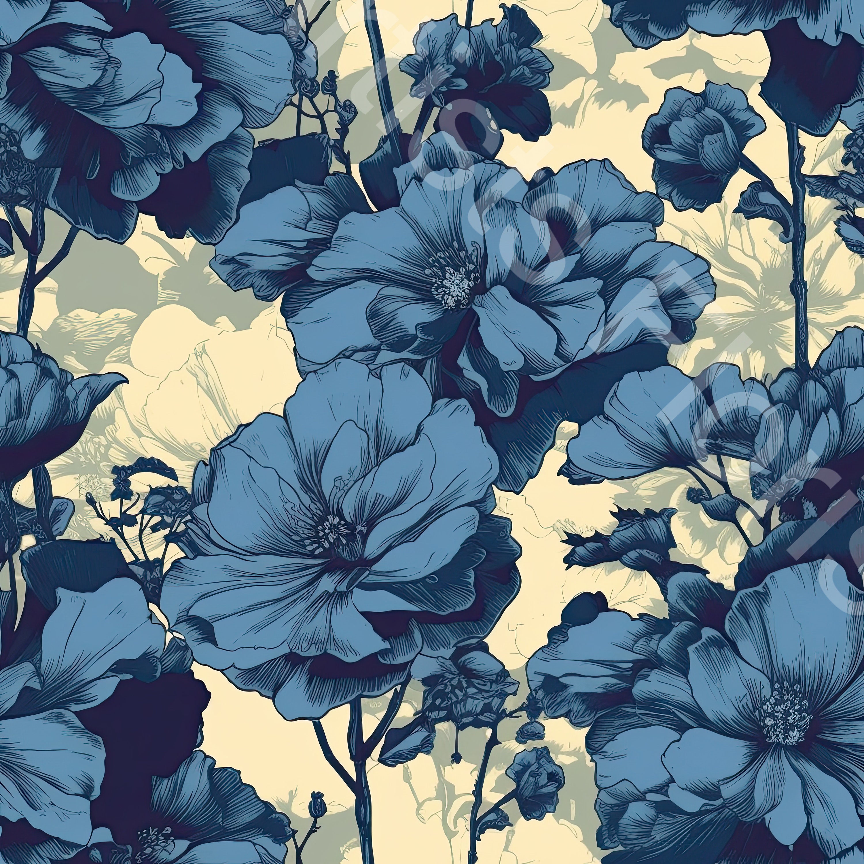 Maxfield Parrish Inspired Digital Patterns: Mystical Indigo Floral ...