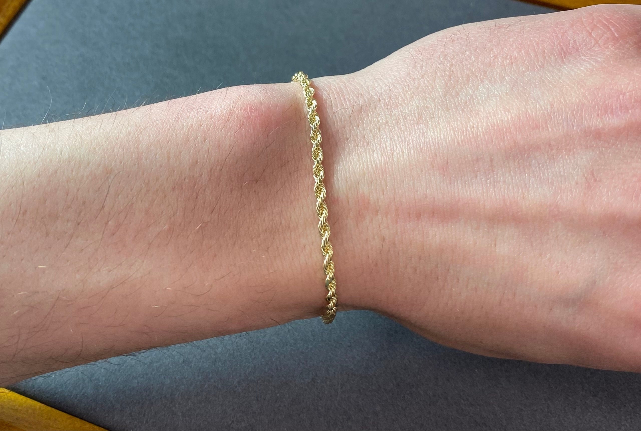 Solid Gold Diamond Cut Rope Chain Bracelet 2.25mm Rope Gold Rope ...