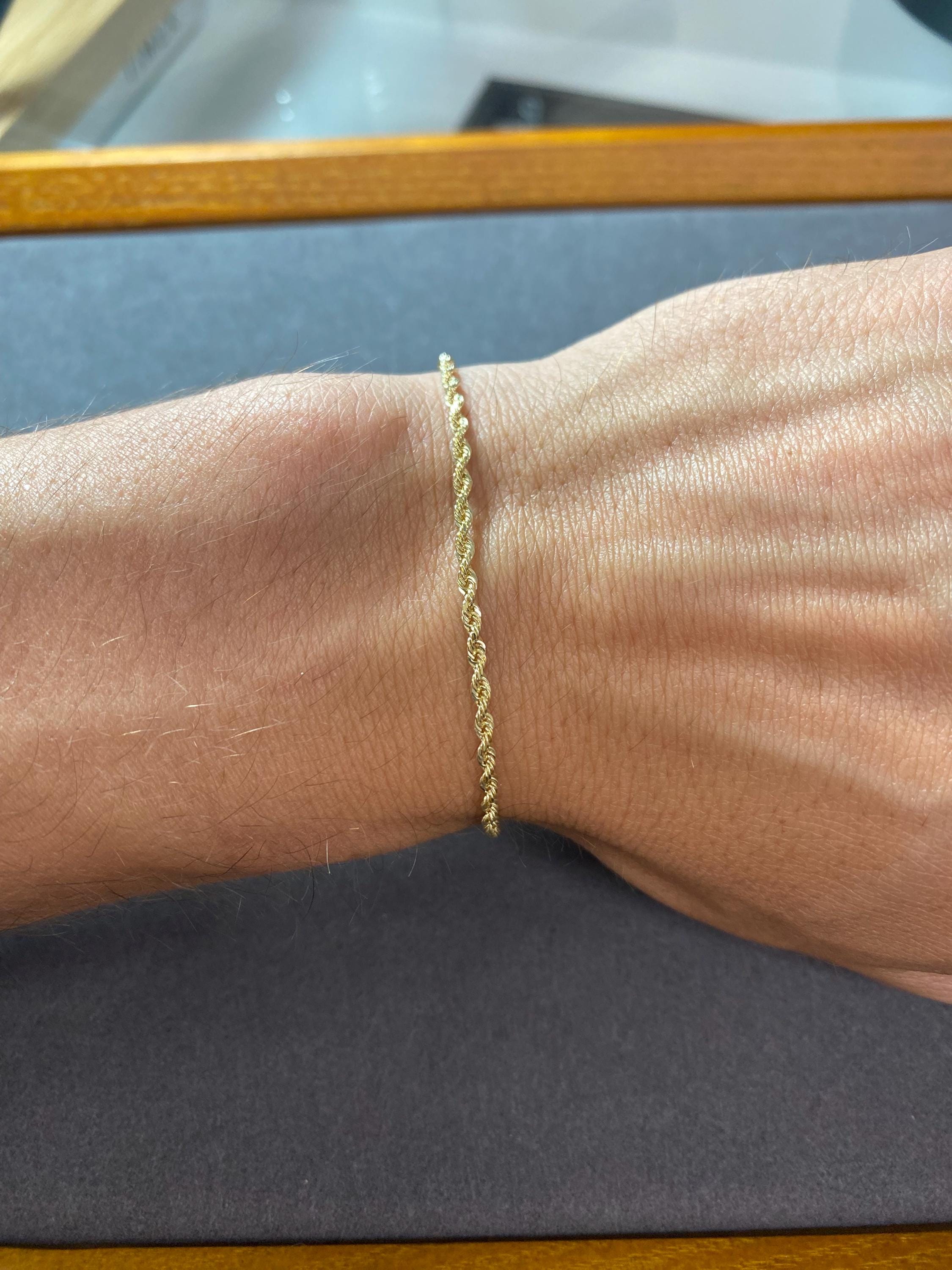 Solid Gold Diamond Cut Rope Chain Bracelet 2.25mm Rope Gold Rope ...