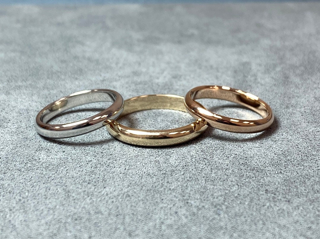 14k 3mm Gold Wedding Bands Solid Classic Half Round Non-comfort Fit White Gold Rose Gold Yellow ...