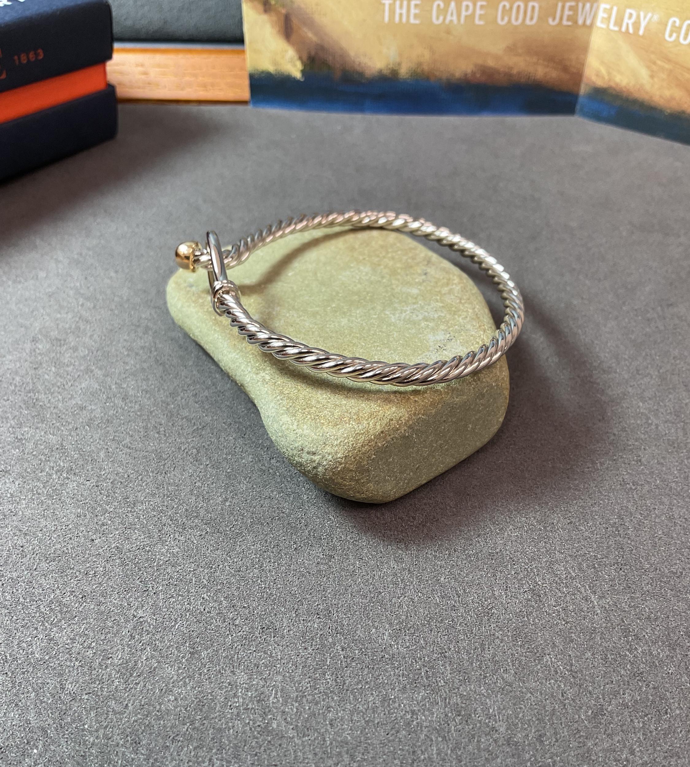 Sterling Silver Cape Cod Bracelet: Twisted Loop Bangle, 14k Accent - Etsy