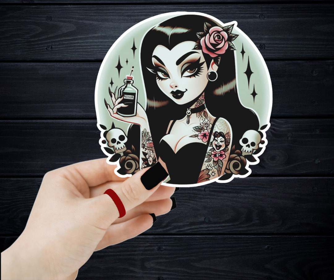 Morticia Addams Pin up Style Horror Queen Sticker, Horror Enthusiast ...