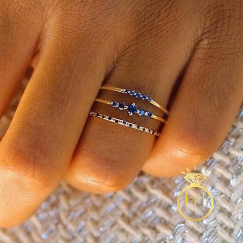 Dainty Gold Gemstone Rings for Women,sterling Silver Blue Crystal Ring ,stackable Gold Rings ...