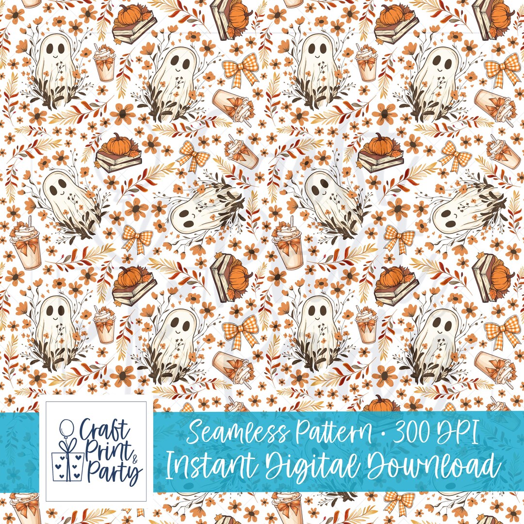 Ghost Fall Books Seamless Pattern PNG Instant Download Digital Papers ...