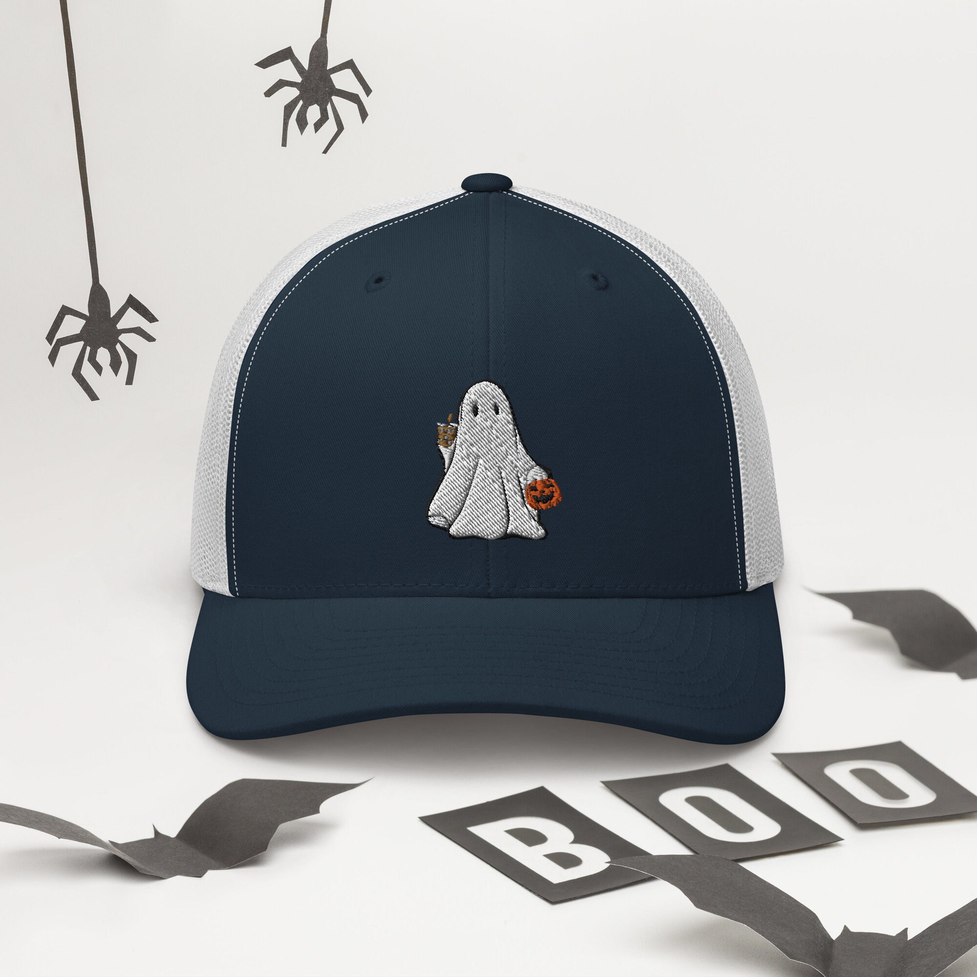 Ghost Embroidered Hat Ghost Trucker Hat Halloween Trucker Hat Ghost ...