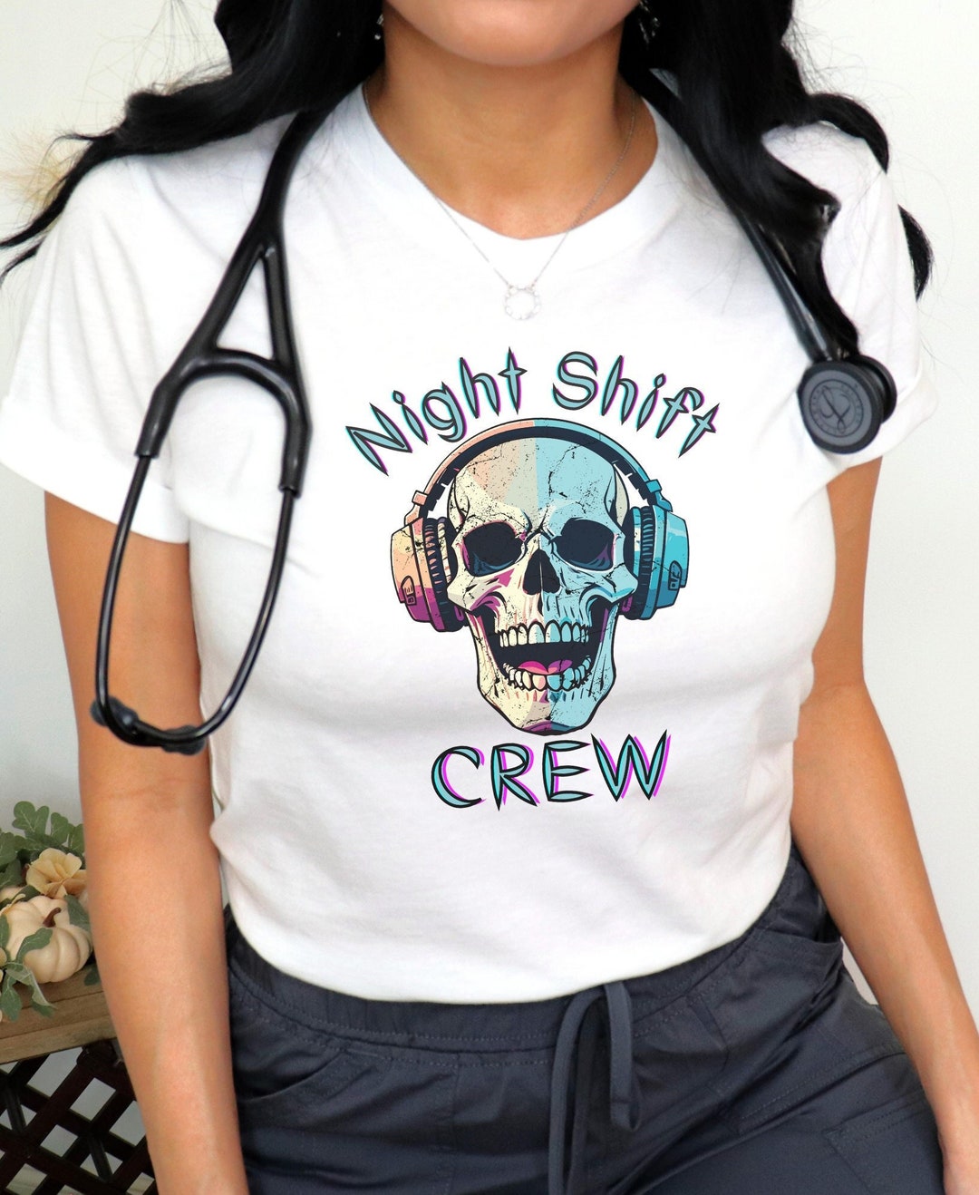 Night Shift Crew Shirt for Night Shifter Skeleton Shirt for Night Nurse ...