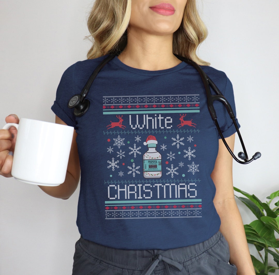 Nurse Holiday Shirt White Christmas ICU Nurse Shirt for Anesthesia ...