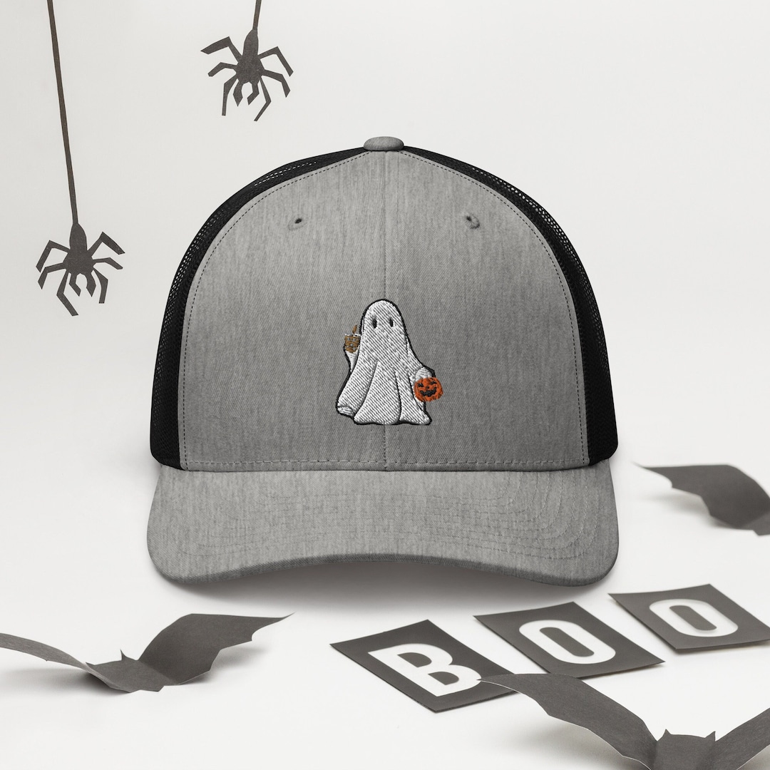 Ghost Embroidered Hat Ghost Trucker Hat Halloween Trucker Hat Ghost ...