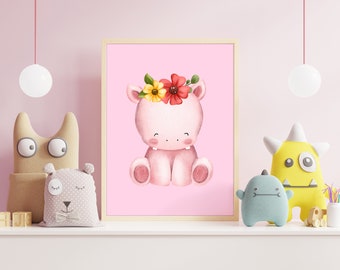 Whimsical Piglet Wall Art, Floral Nursery Decor, Digital Download, Cute ...