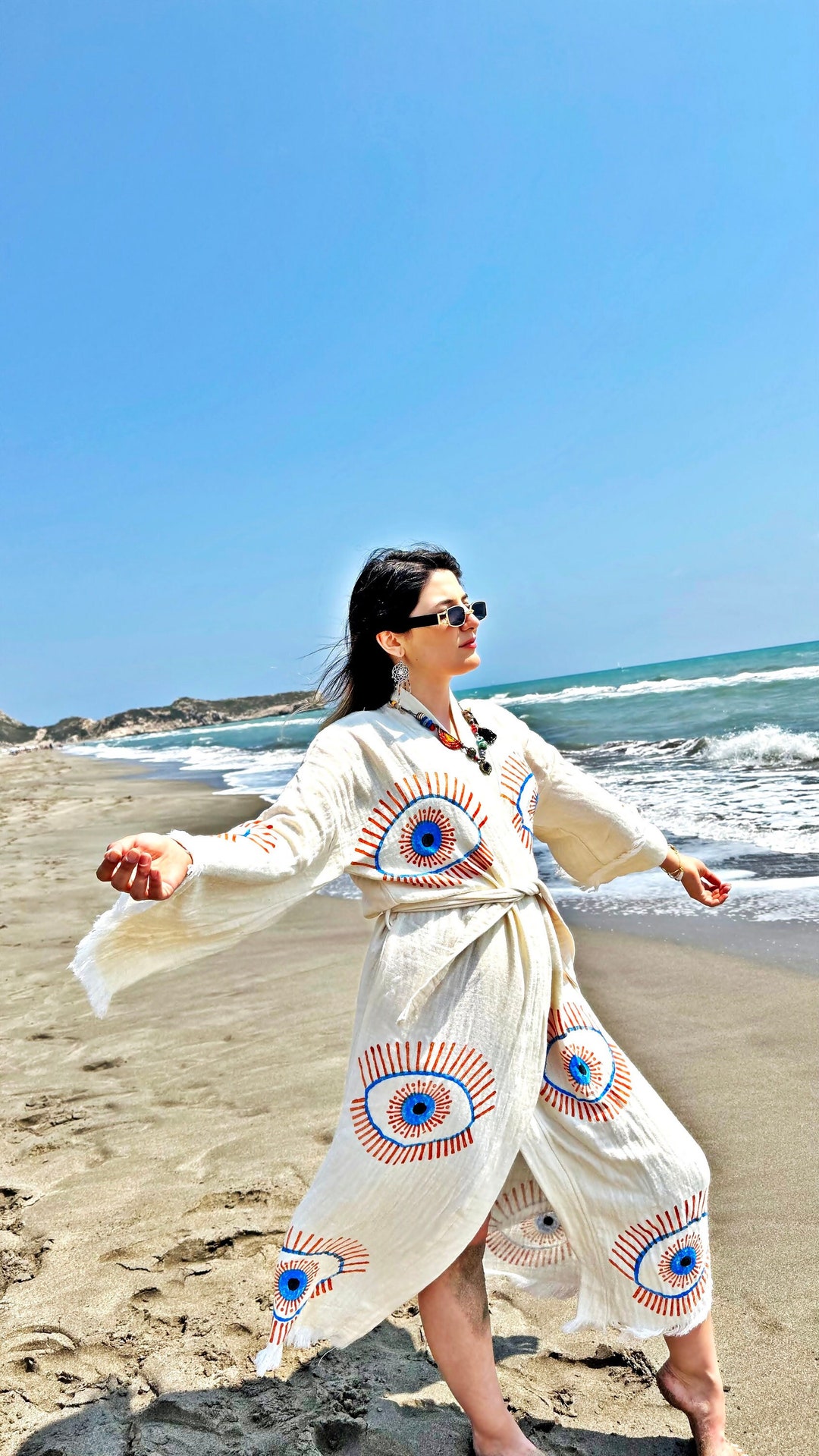 Evil Eyes Handmade Hand Boho Kimono Bathrobe Boho Beachwear Spa Robe ...