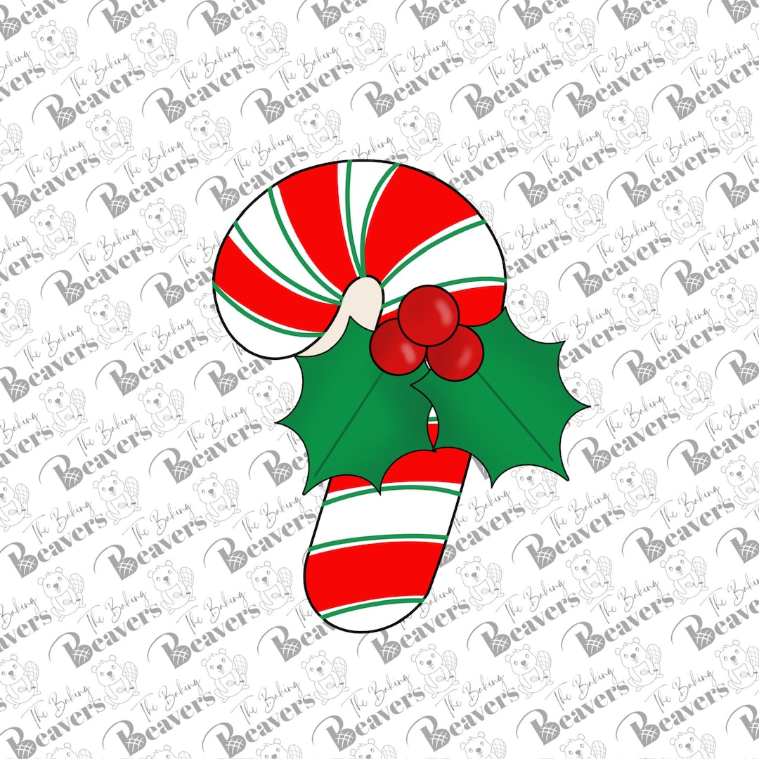 Candy Cane With Holly Cookie Cutter |christmas Candy Cookie Cutter - Etsy