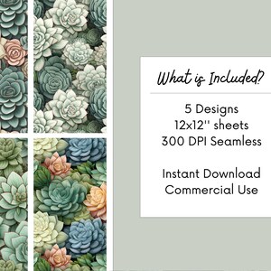 Cartoon Succulents Digital Paper - SEAMLESS - Downloadable Patterns - 5 ...