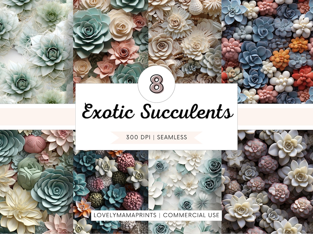 Exotic Succulents Digital Paper - SEAMLESS - Downloadable Patterns - 8 ...