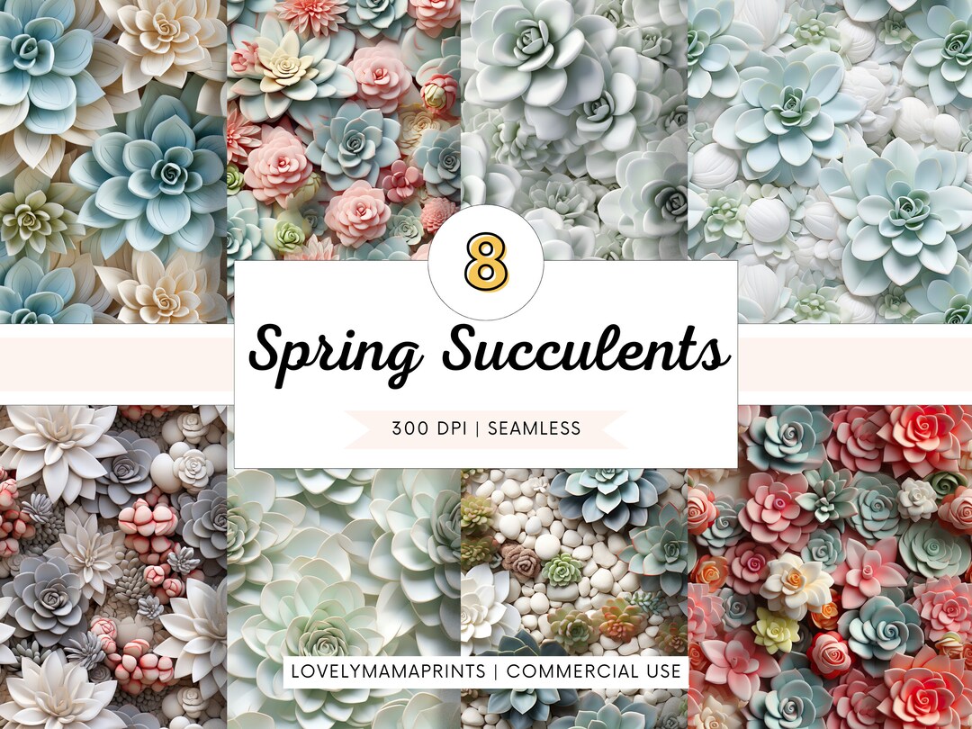Spring Succulents Digital Paper - SEAMLESS - Downloadable Patterns - 8 ...