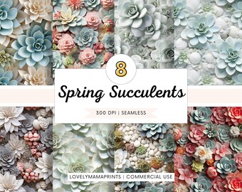 Exotic Succulents Digital Paper - SEAMLESS - Downloadable Patterns - 8 ...