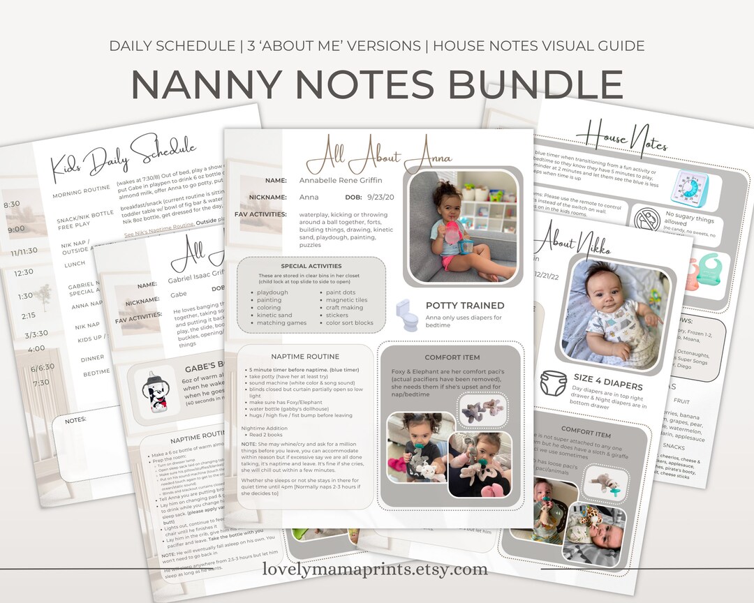 Babysitter Notes | Aesthetic Childcare Info | Kids Daily Schedule ...