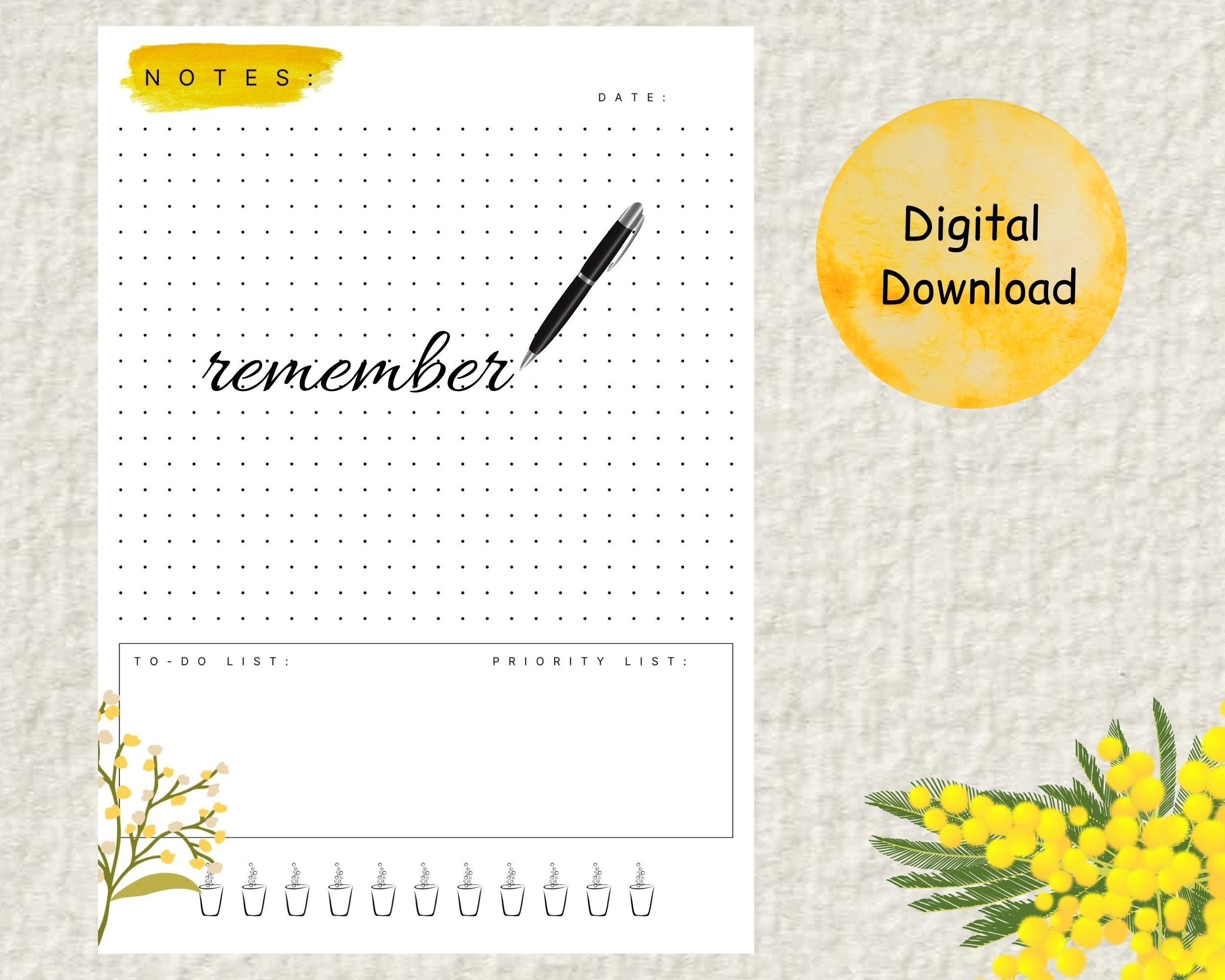 Printable Notes Page | Notes Page Printable | A5 | A4 | US Letter Size ...