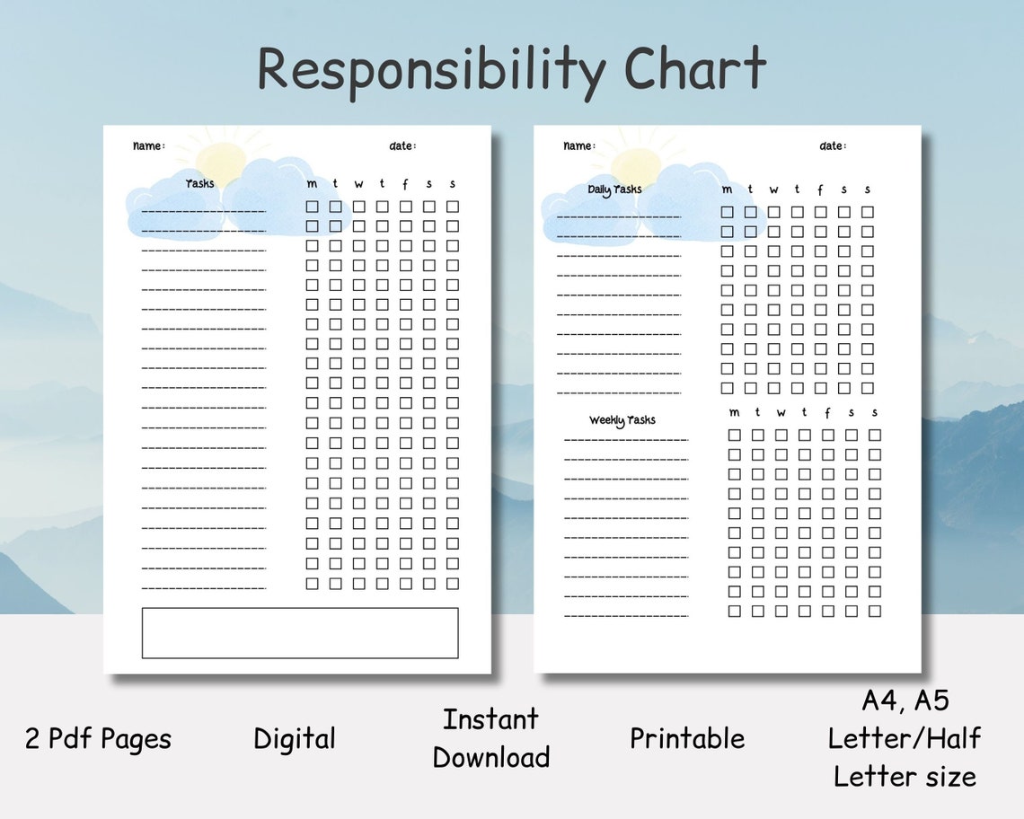 Responsibility Chart for Kids and Adults Daily Routine Checklist ...