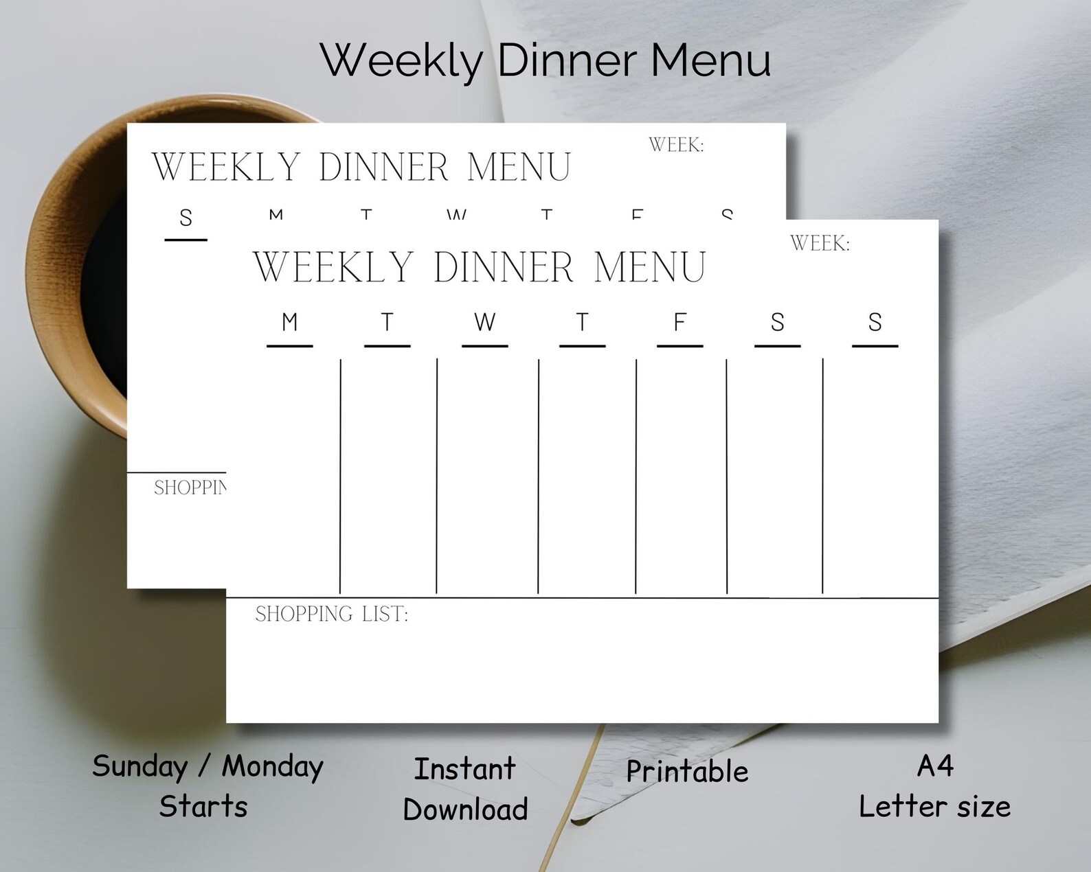 Weekly Dinner Menu Printable | Printable Meal Plan and Grocery List ...