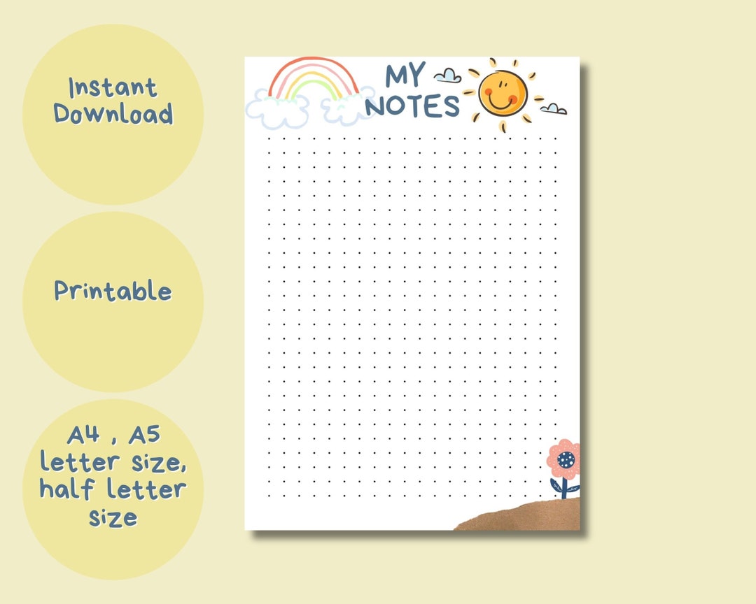 Note Page for Kids A4 and US Letter Size Journal Printable Daily ...