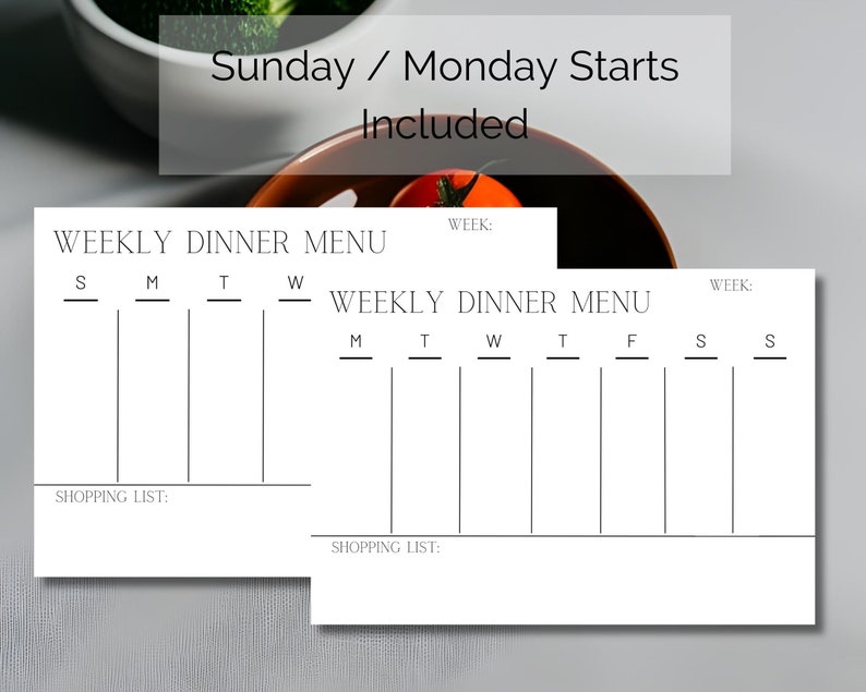 Weekly Dinner Menu Printable | Printable Meal Plan and Grocery List ...