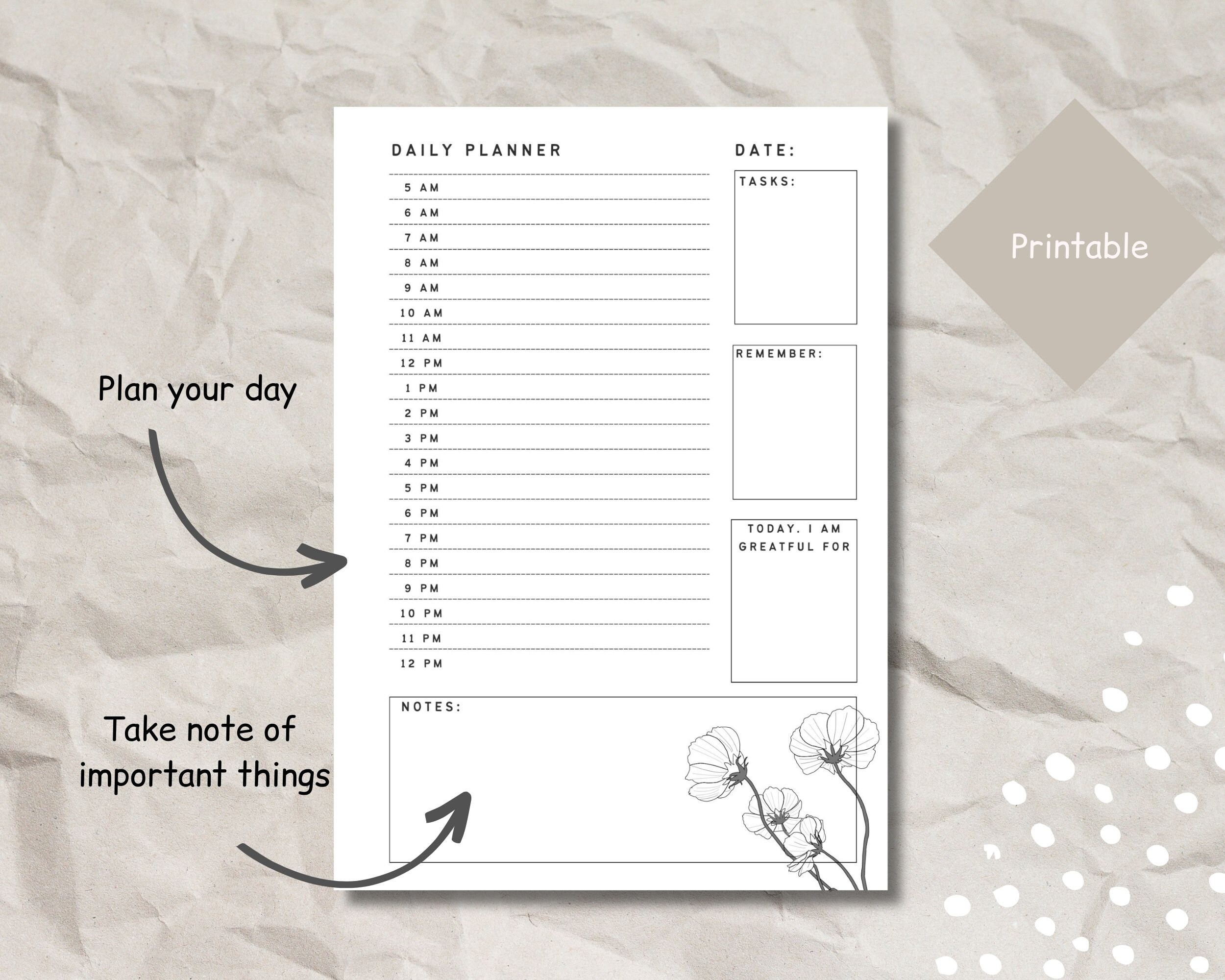 Daily Planner Printable | Hourly Planner | Daily Schedule | Daily To-do ...