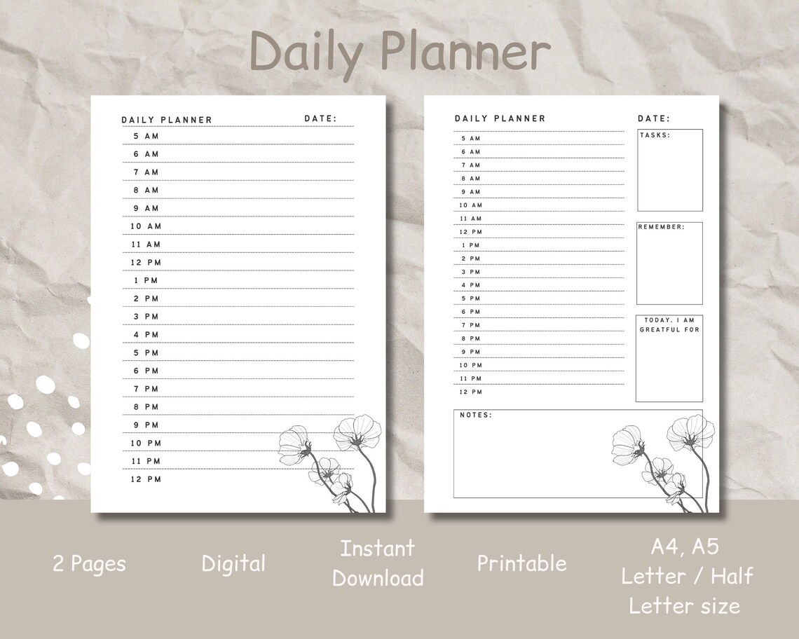 Daily Planner Printable | Hourly Planner | Daily Schedule | Daily To-do ...