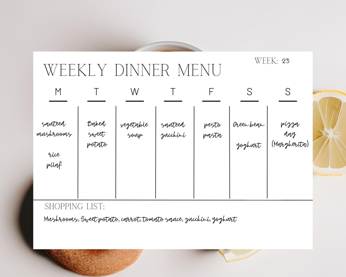 Weekly Dinner Menu Printable Printable Meal Plan and Grocery List ...