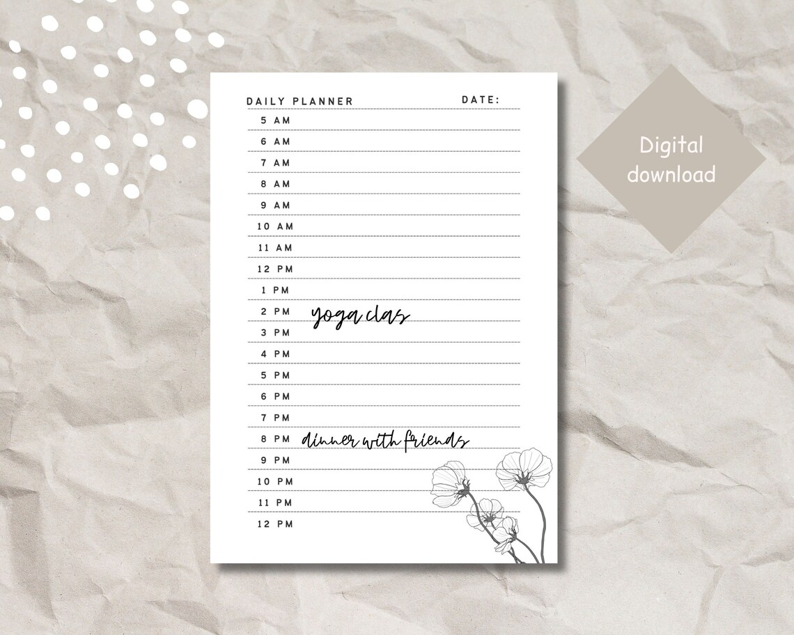 Daily Planner Printable | Hourly Planner | Daily Schedule | Daily To-do ...