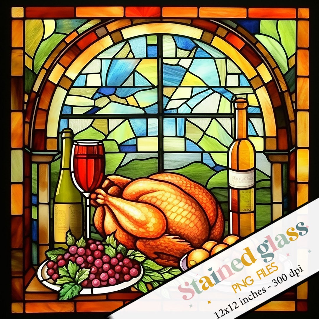Thanksgiving Dinner Stained Glass PNG, Digital Download, Stained Glass ...