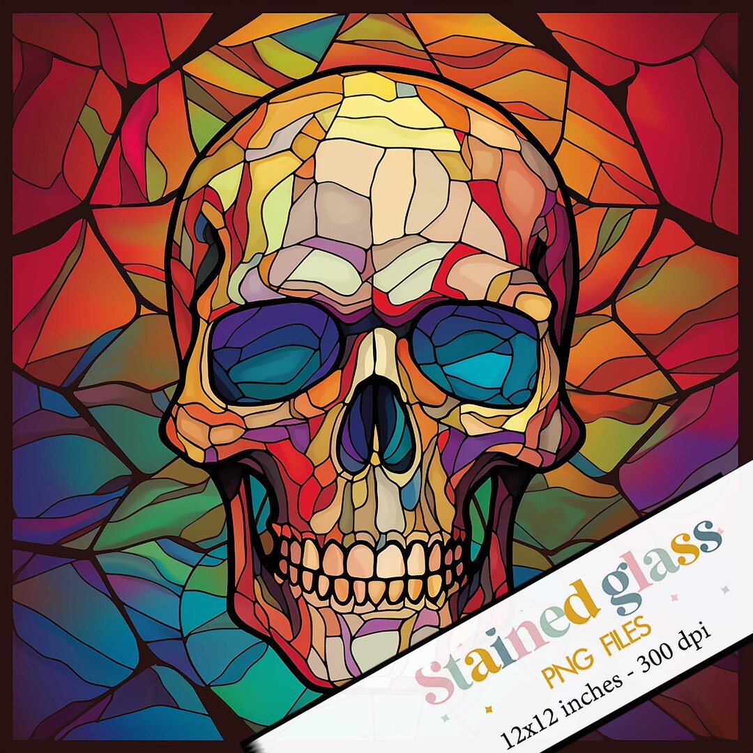Skull Stained Glass Sublimation, Stained Glass Pattern PNG, Tumbler ...