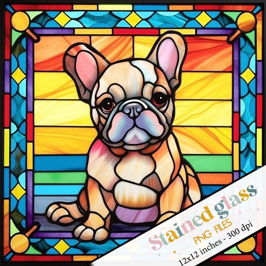French Bulldog Stained Glass Design for Tumbler Sublimation, Puppy ...