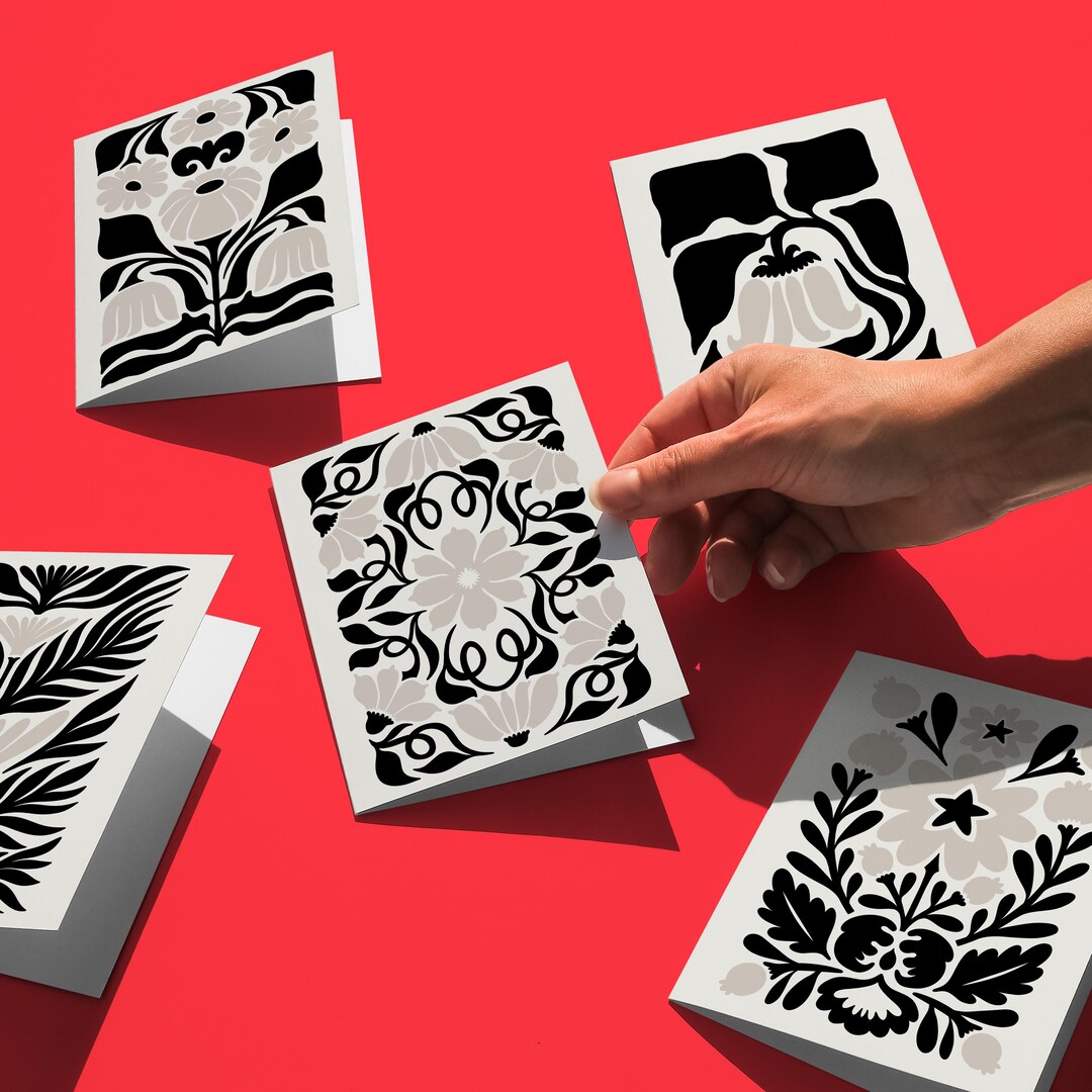 Floral Printable Card Set: Black & White Botanical Greeting Cards (PDF ...
