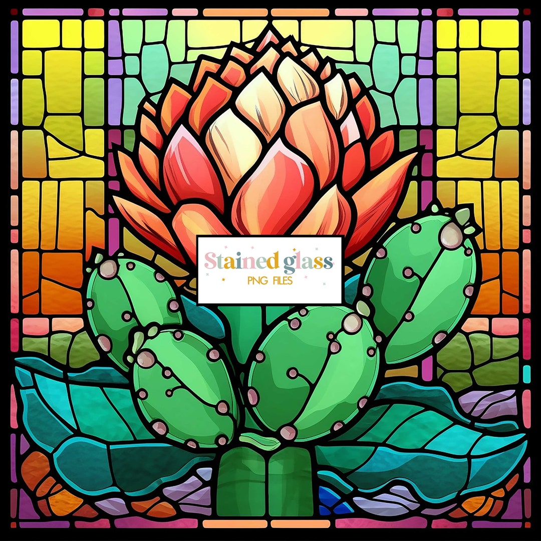 Cactus Stained Glass Sublimation Design, Stained Glass Pattern, Stained ...