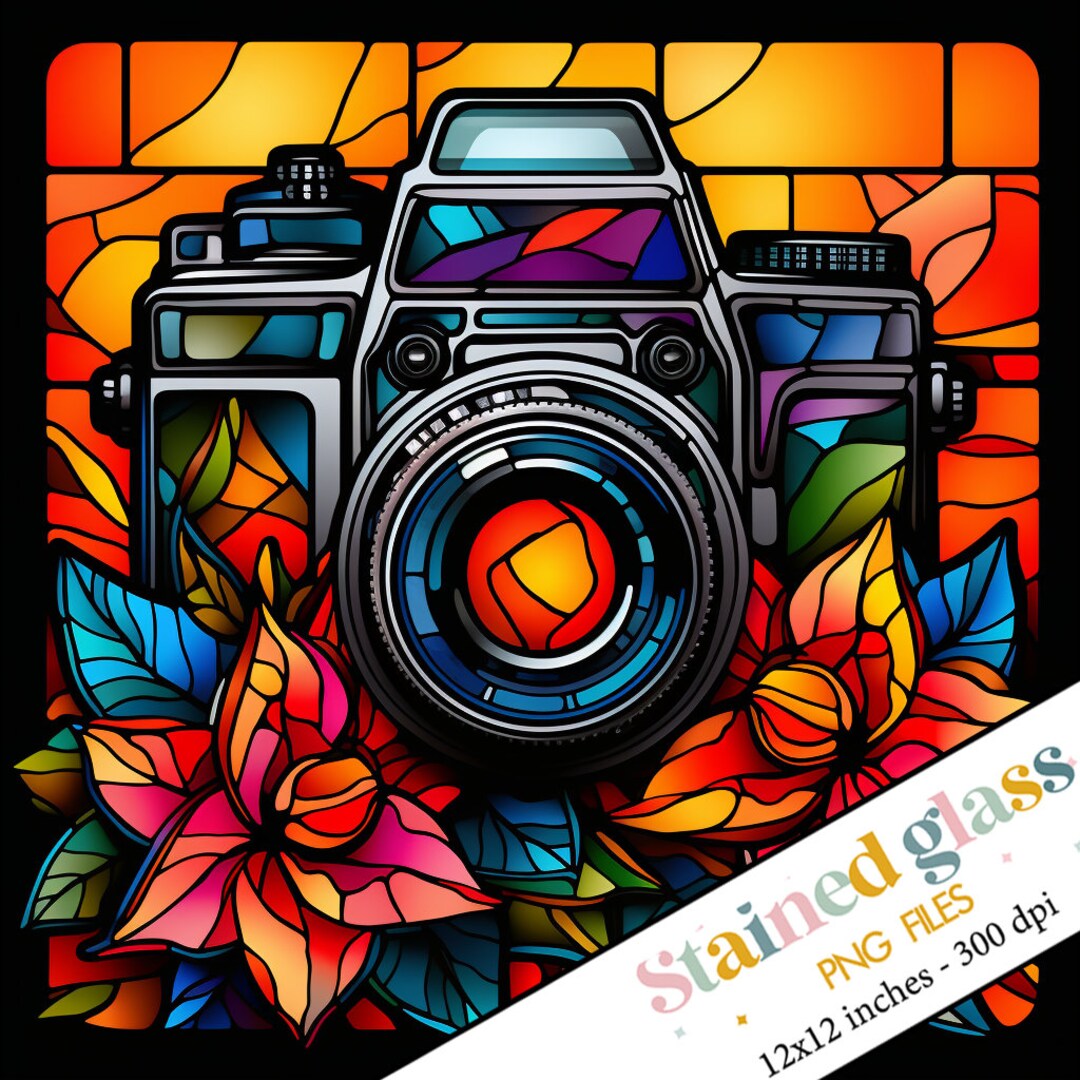 Camera Stained Glass Sublimation Design, Stained Glass Pattern, Instant ...