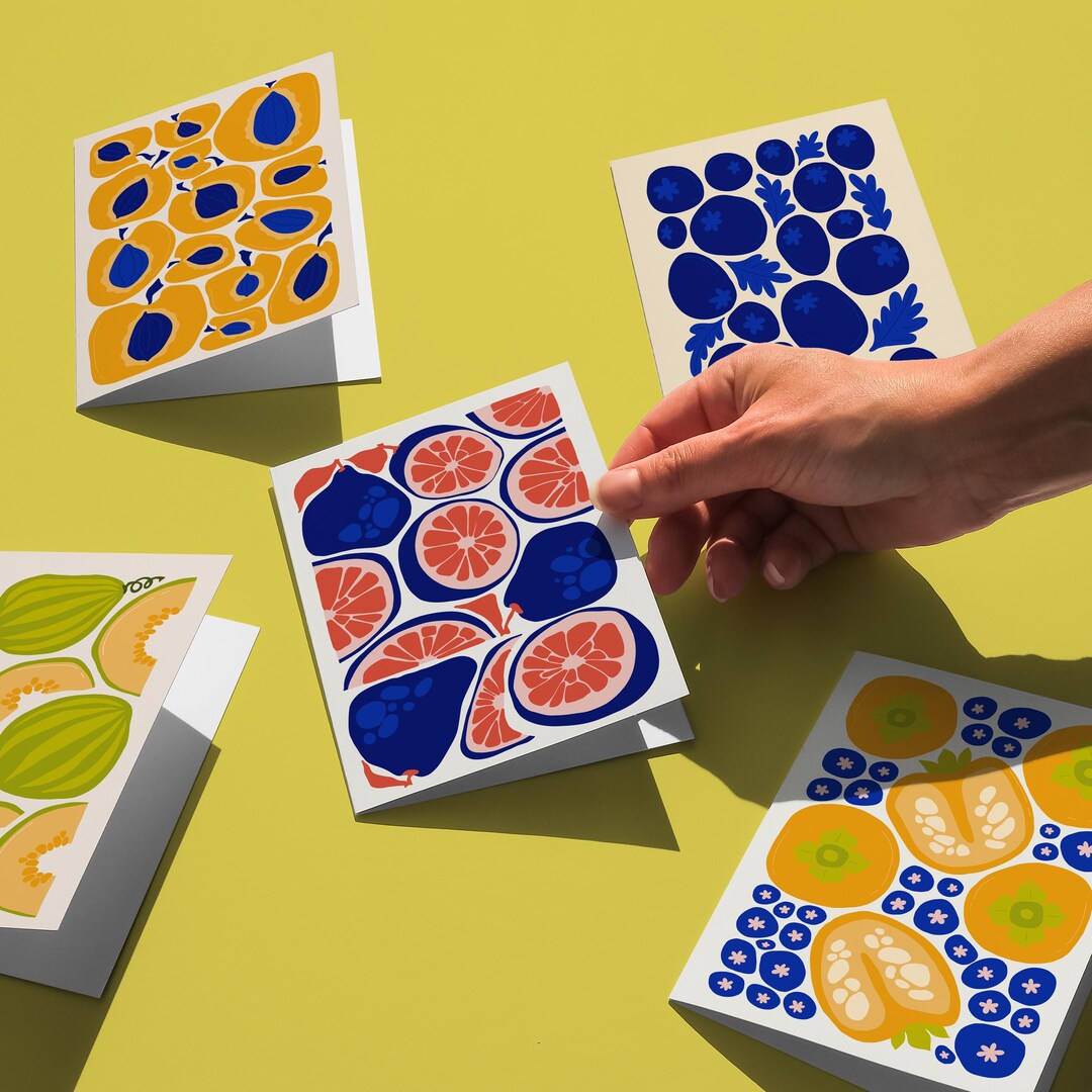 5 Printable Fruit Greeting Cards, Bold Abstract Cards, Grapefruit ...