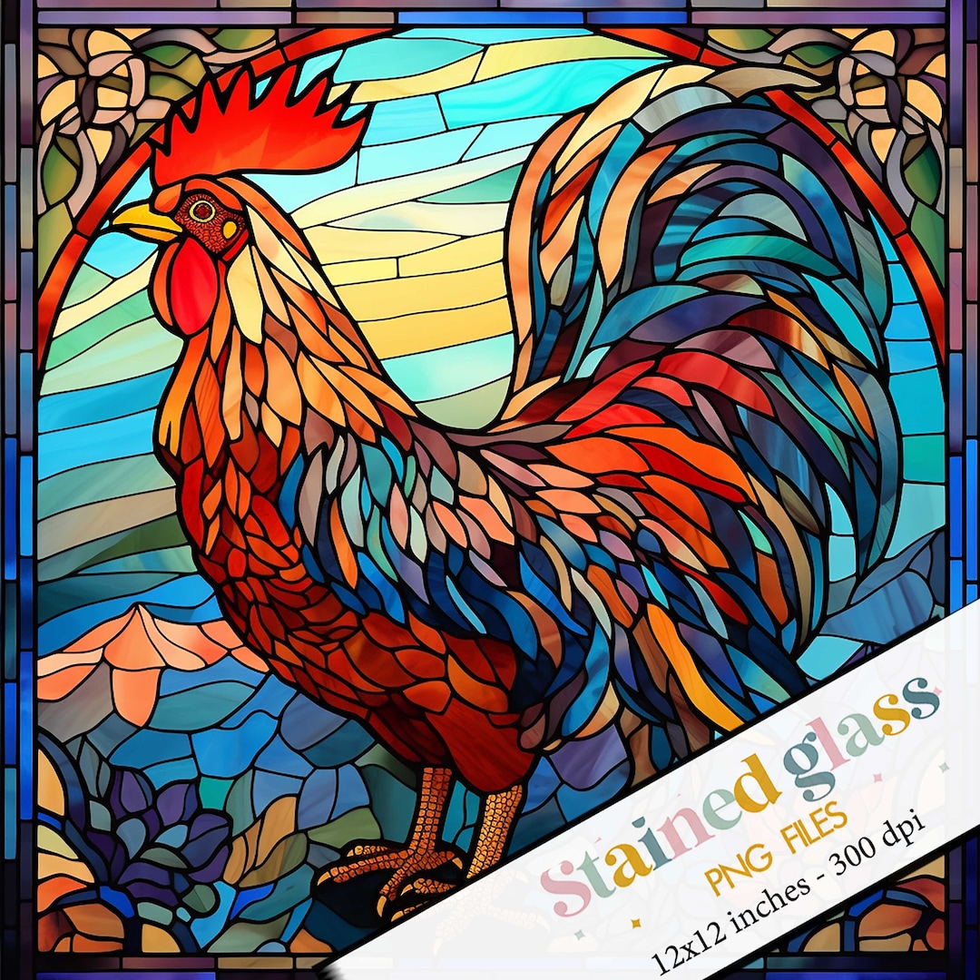 Rooster Stained Glass Sublimation, Digital Template, Stained Glass ...