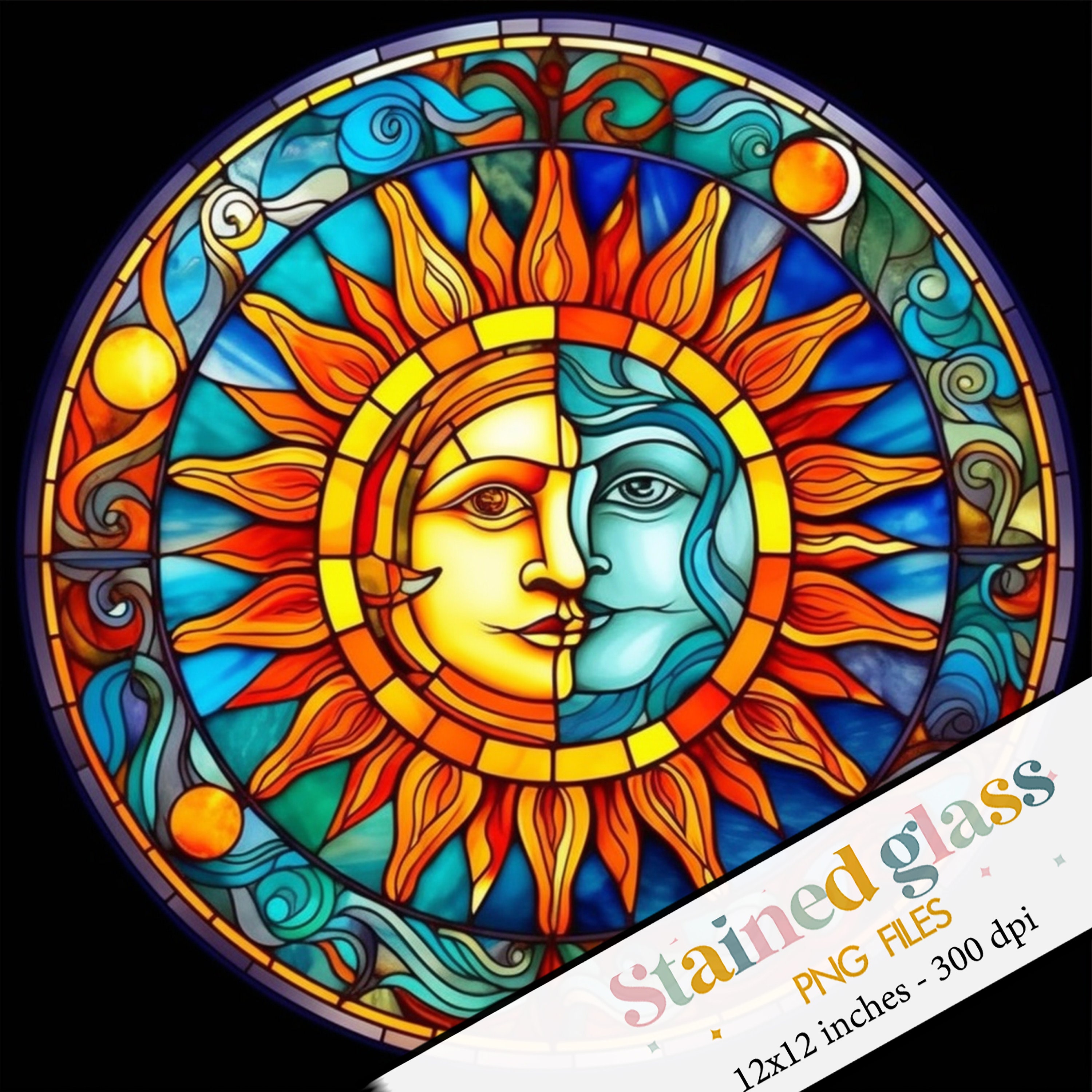 Sun Moon Stained Glass PNG Sublimation Celestial Stained - Etsy