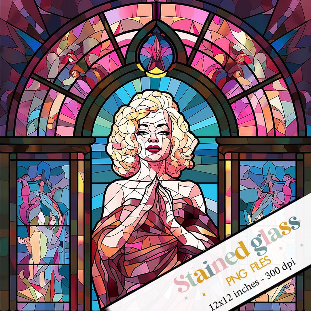 Blonde Woman Stained Glass PNG, Digital Paper, Stained Glass Pattern ...