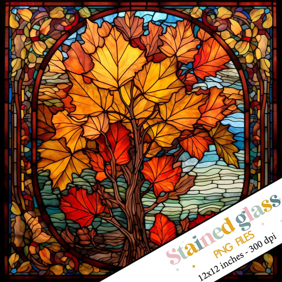 Fall Autumn Tree Stained Glass, Fall Tree Sublimation, Digital Design ...