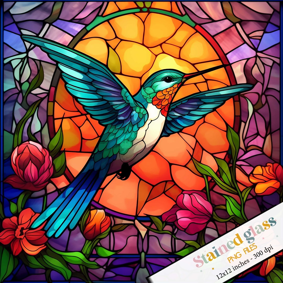 Stained Glass PNG and Free Bundle, Hummingbird Stained Glass ...