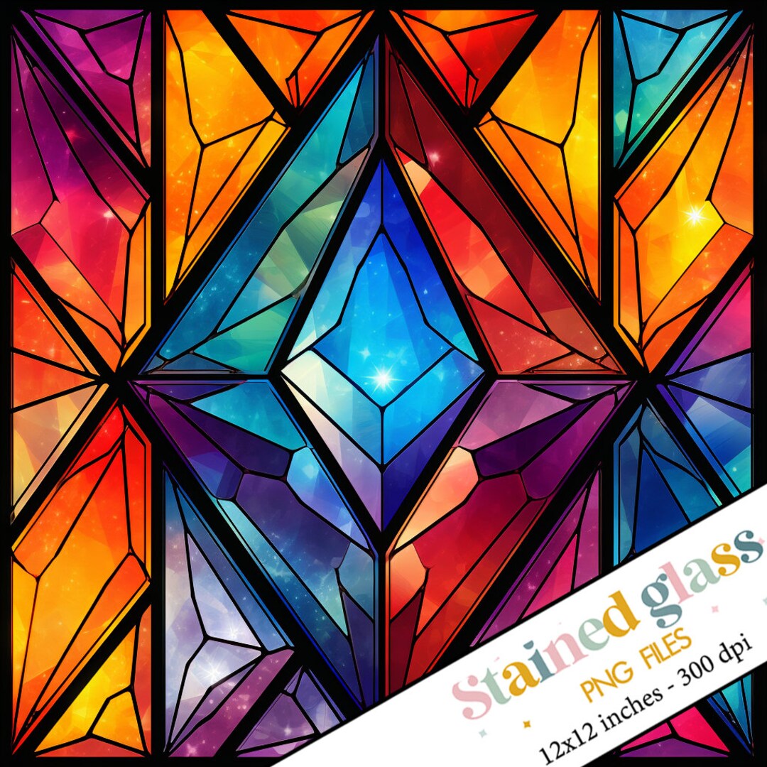 Stained Glass Rainbow Pattern, 10 Free PNG Bundle, Diamond Stained ...
