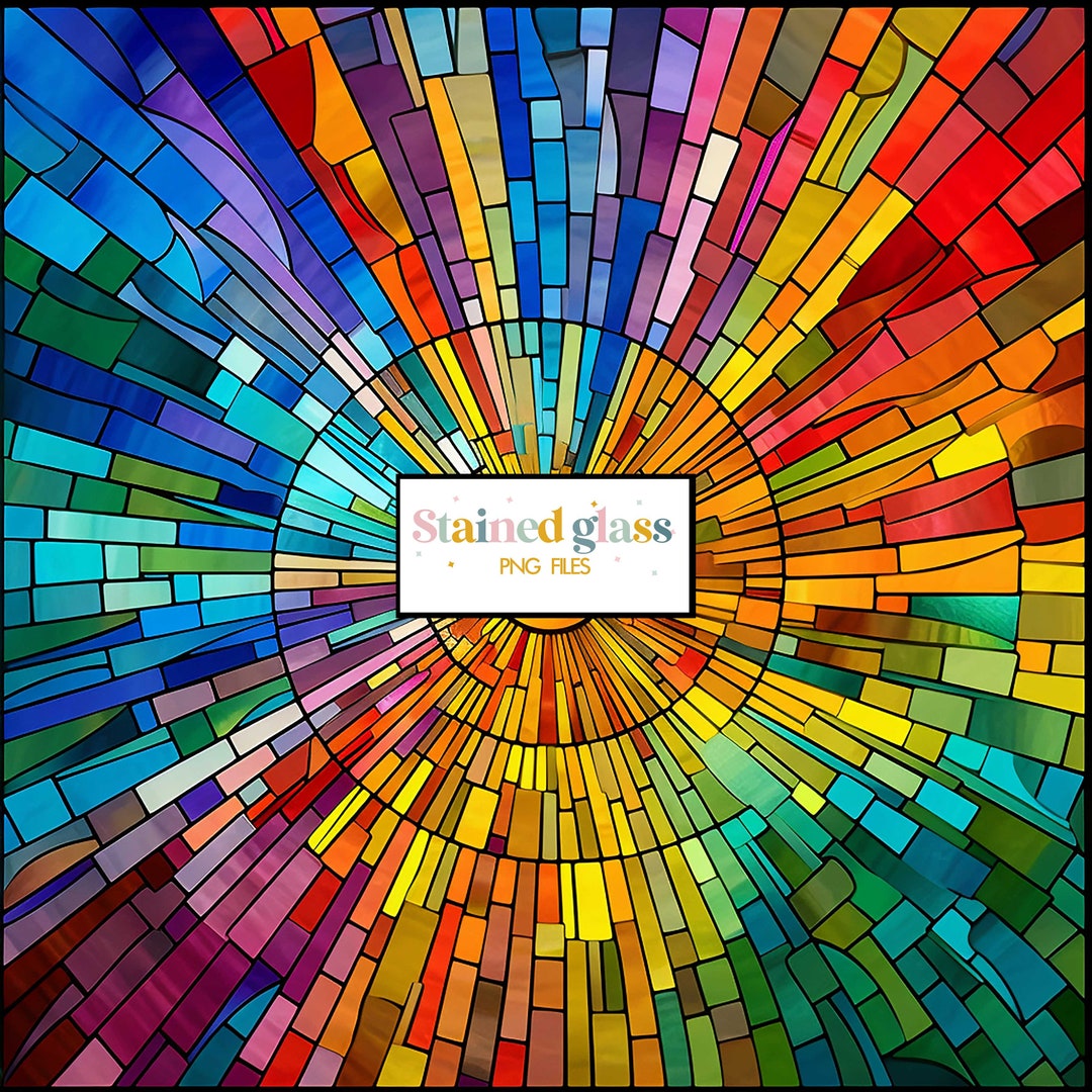 Rainbow Stained Glass Sublimation Design, Colorful Stained Glass PNG ...
