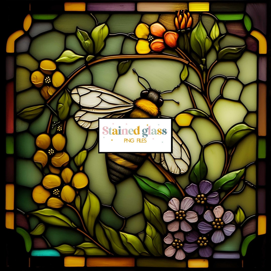 Bee Stained Glass PNG Sublimation, Stained Glass Bundle, Faux Stained ...